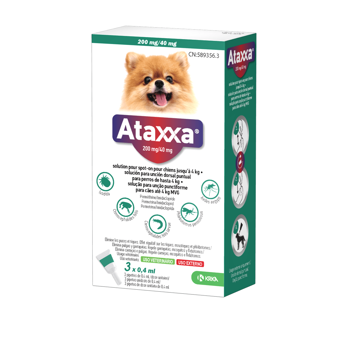 Ataxxa Sol Unção Punctiforme Cão Até 4kg 200mg+40mg 3x0.4ml - Nossa ...