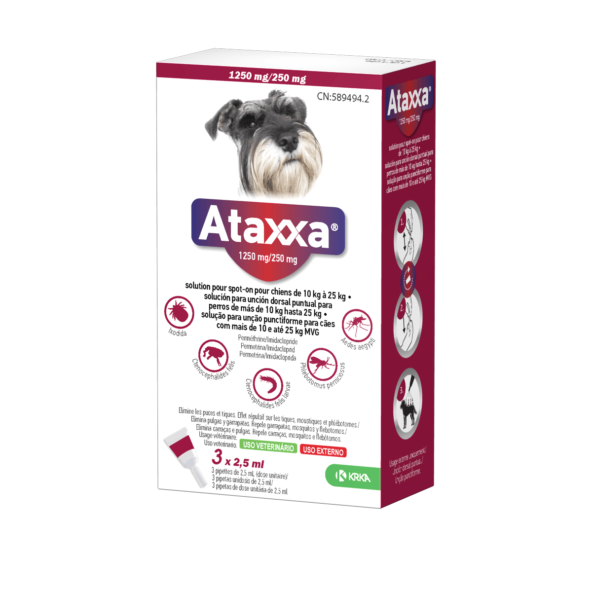 Ataxxa Sol Unção Punctiforme Cão 10-25kg 1250mg+250mg 3x2.5ml - Nossa ...